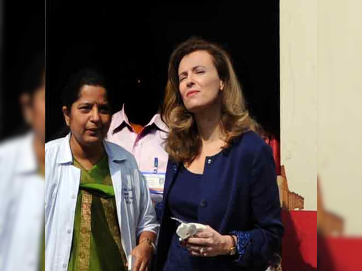 Former French First Lady Valerie Trierweiler visits Sion hospital