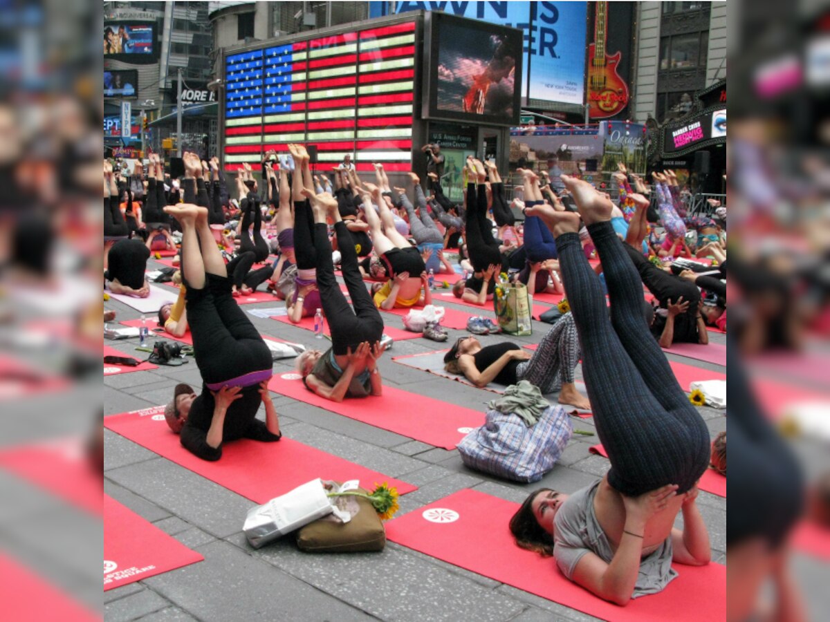 New York's iconic Times Square turns into Yoga Square