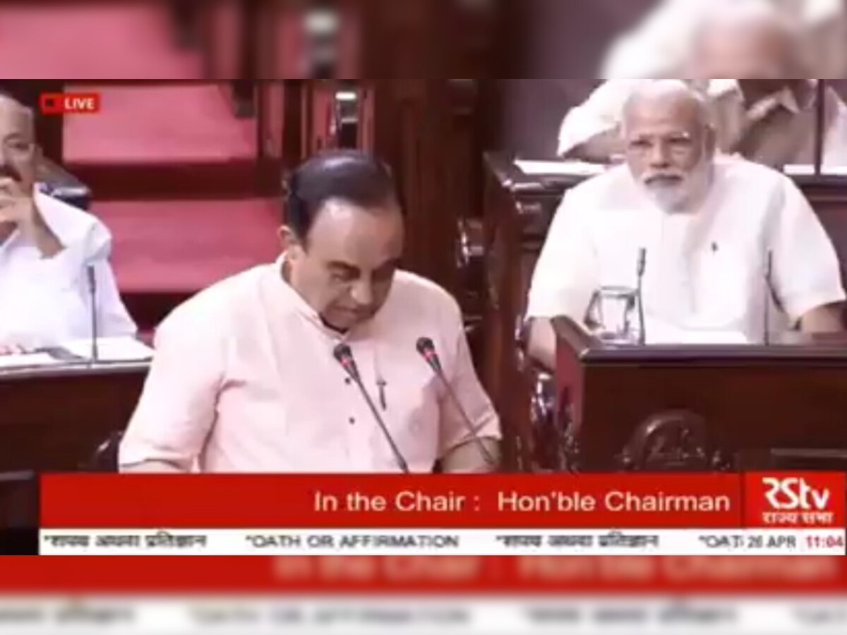 Watch: Subramanian Swamy takes oath as Rajya Sabha member