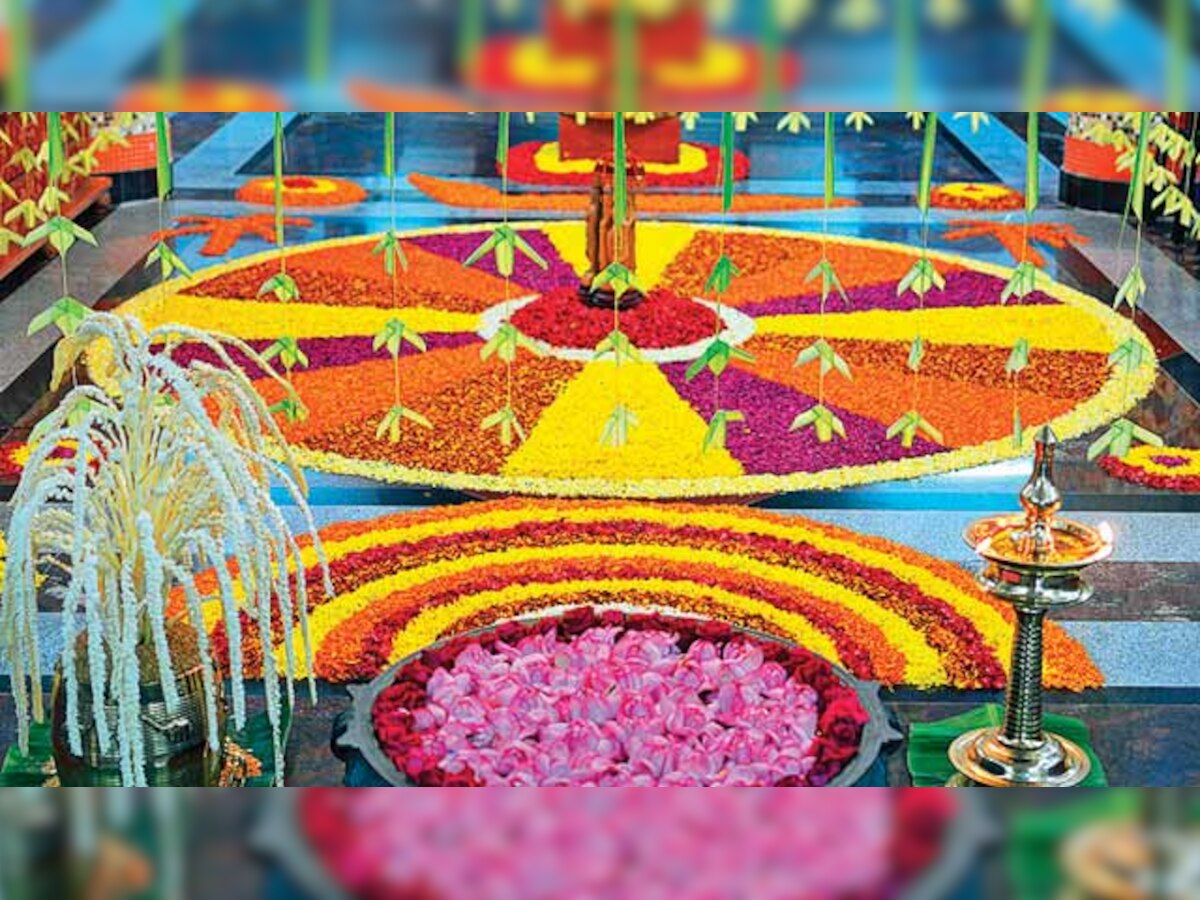 Malyalees make 14-foot flower rangoli at Thane station to celebrate Onam