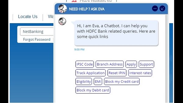 HDFC Bank launches chatbot Eva for customer services