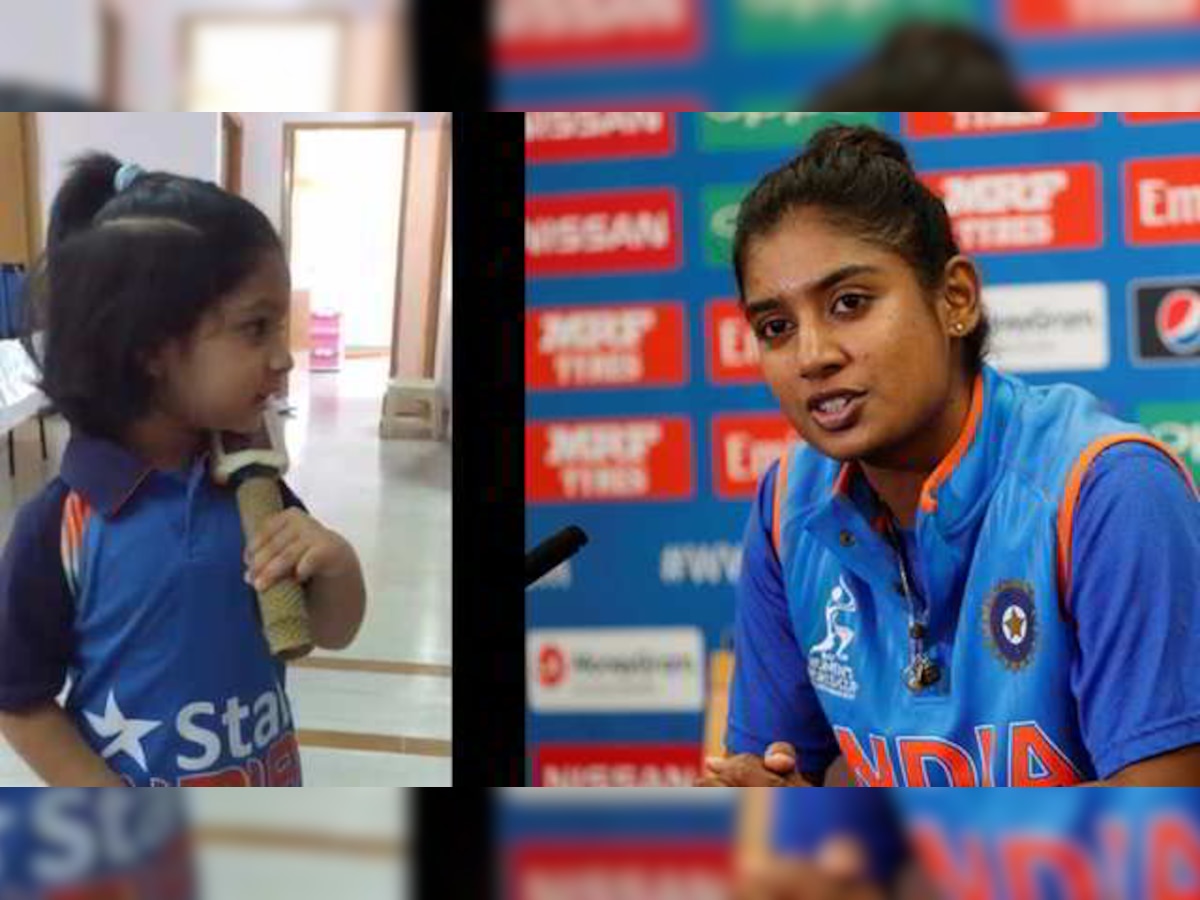 A little girl dressed up as Mithali Raj for her fancy dress competition ...