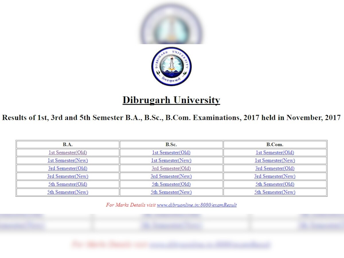 Check dibru.ac.in for 1st, 3rd and 5th semester BA, BSc, BCom exams results of Dibrugarh ...