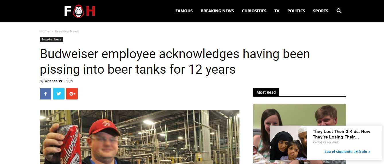 Viral 'report' claims Budweiser employee has been pissing into beer ...