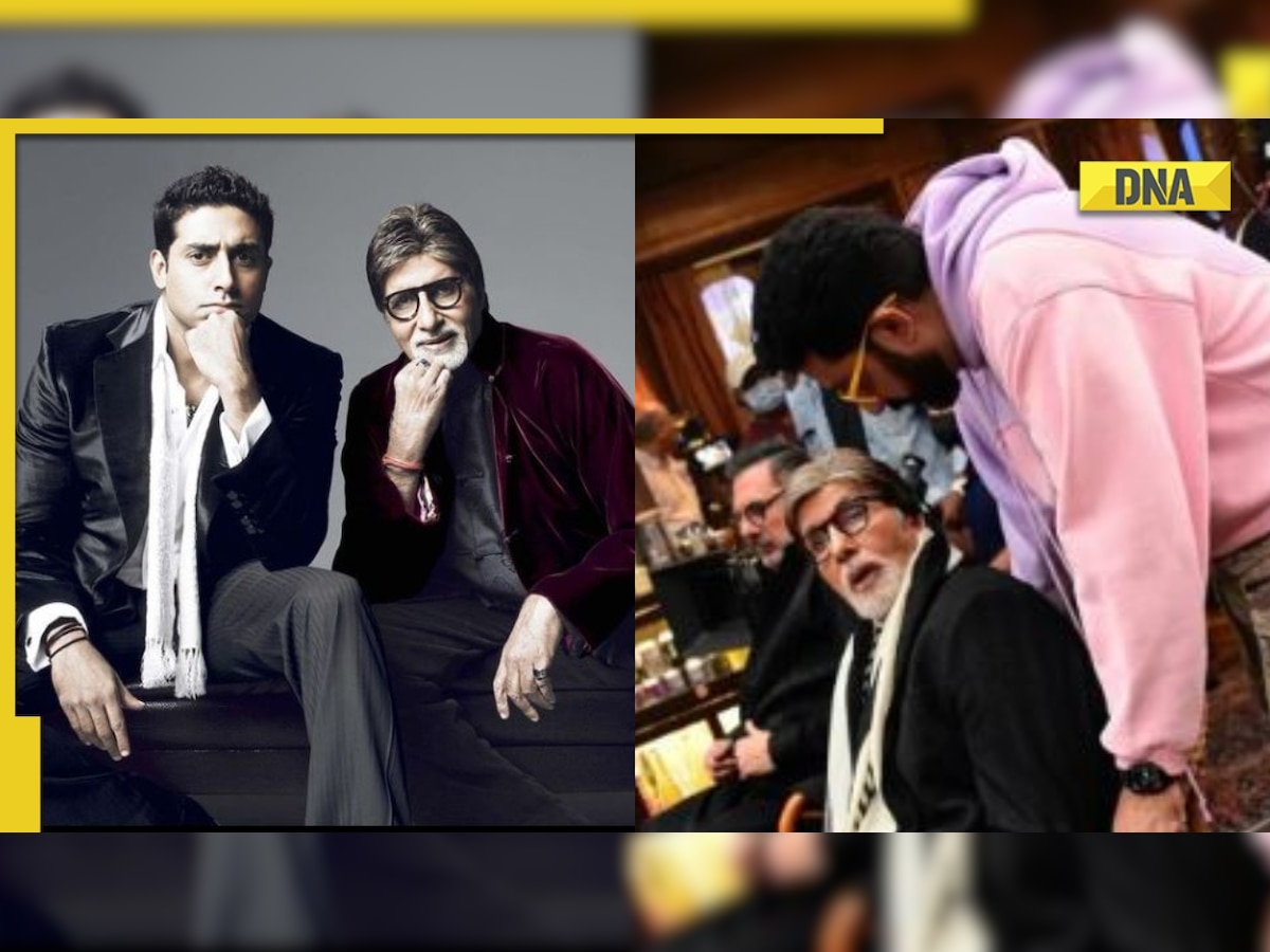 Abhishek Bachchan surprises father Amitabh Bachchan as he visits him on sets of his upcoming film