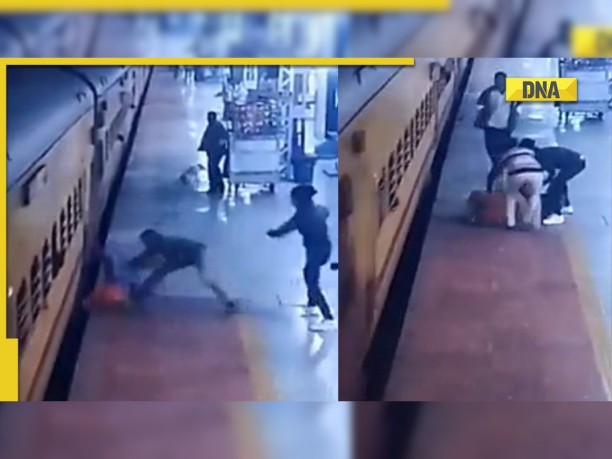 Viral video: Railway Police save elderly woman from falling under train