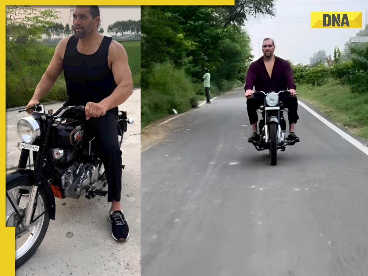 Viral video: The Great Khali rides Royal Enfield Bullet motorcycle ...
