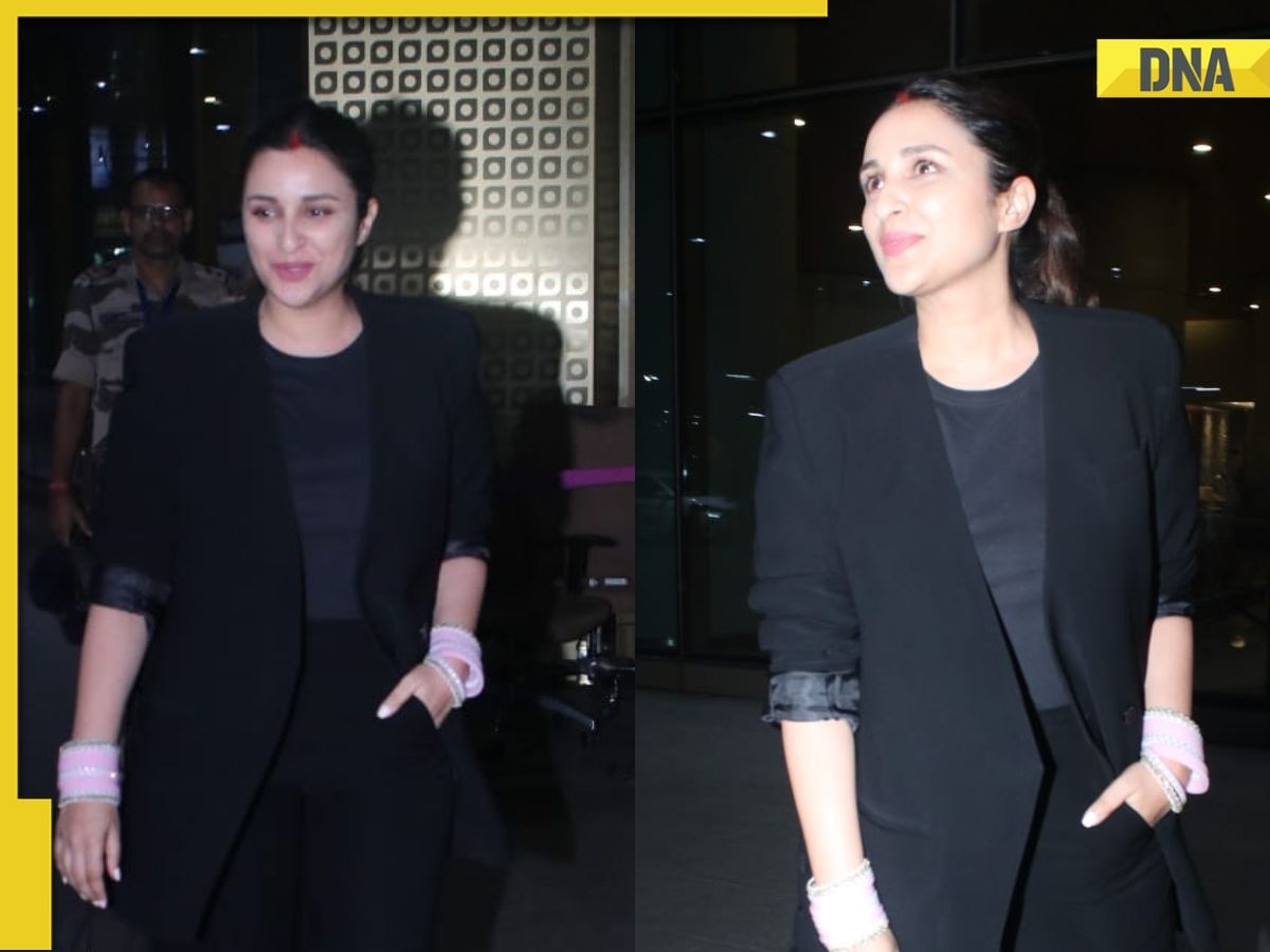 Watch: Parineeti Chopra returns to Mumbai sporting sindoor, pink choora, blushes after pap asks ...