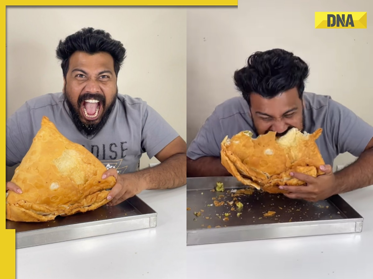 Viral video: Man tries to eat gigantic 5kg samosa, internet calls him ...