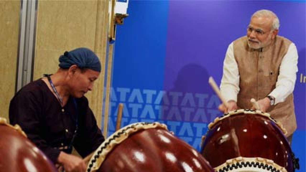 After playing the flute, Prime Minister Narendra Modi drums up a storm ...