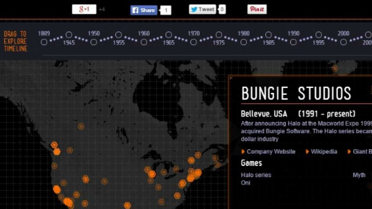 Interactive map detailing the history of game developers