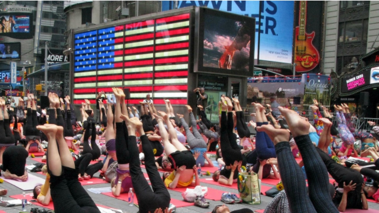 New York's iconic Times Square turns into Yoga Square