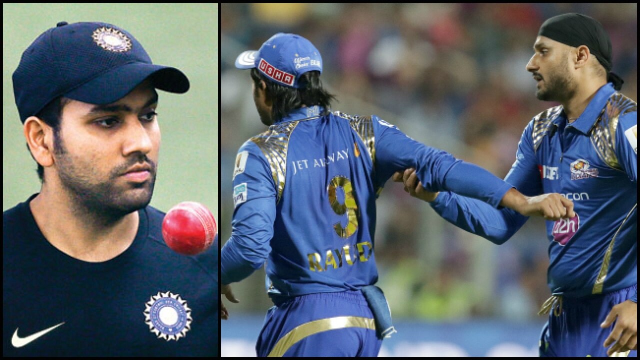 Mumbai Indians captain Rohit Sharma reacts to Harbhajan-Rayudu spat