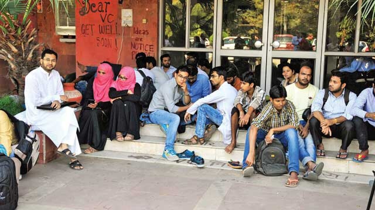 JNU students launch indefinite sit-in protest outside VC's office for ...
