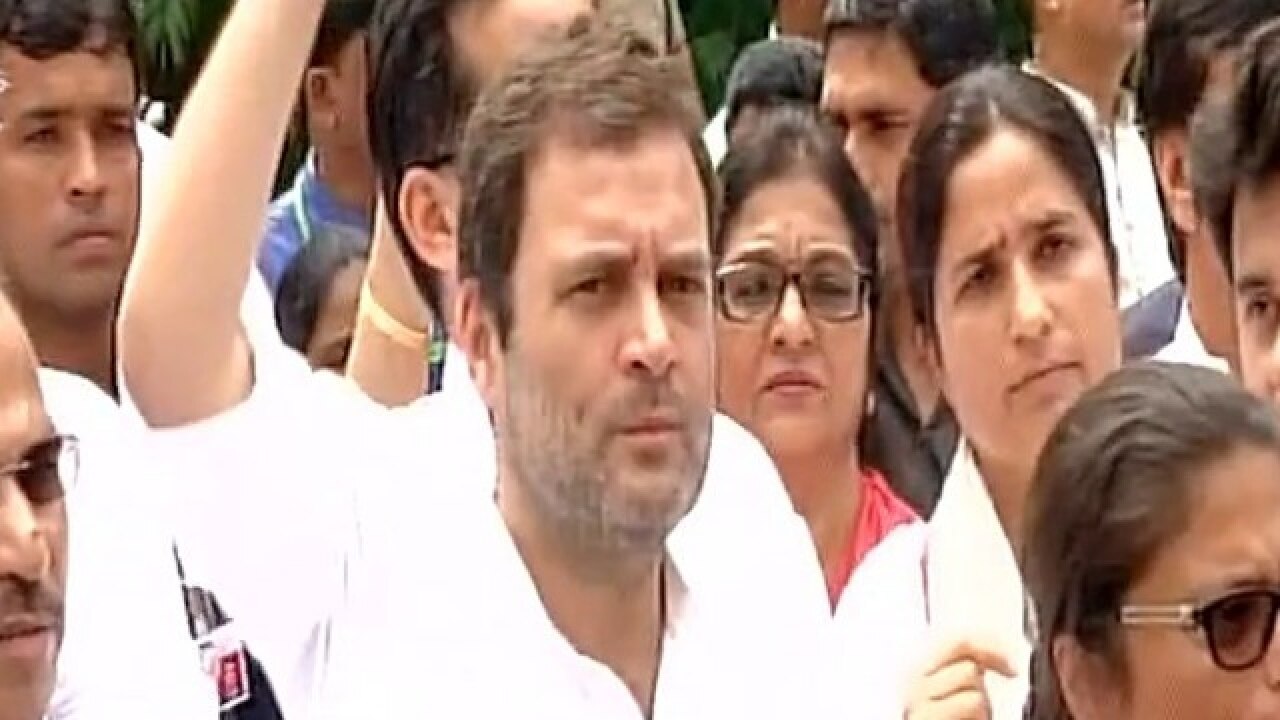 Six Cong Mps Suspended Rahul Gandhi Joins Protest Outside Parliament
