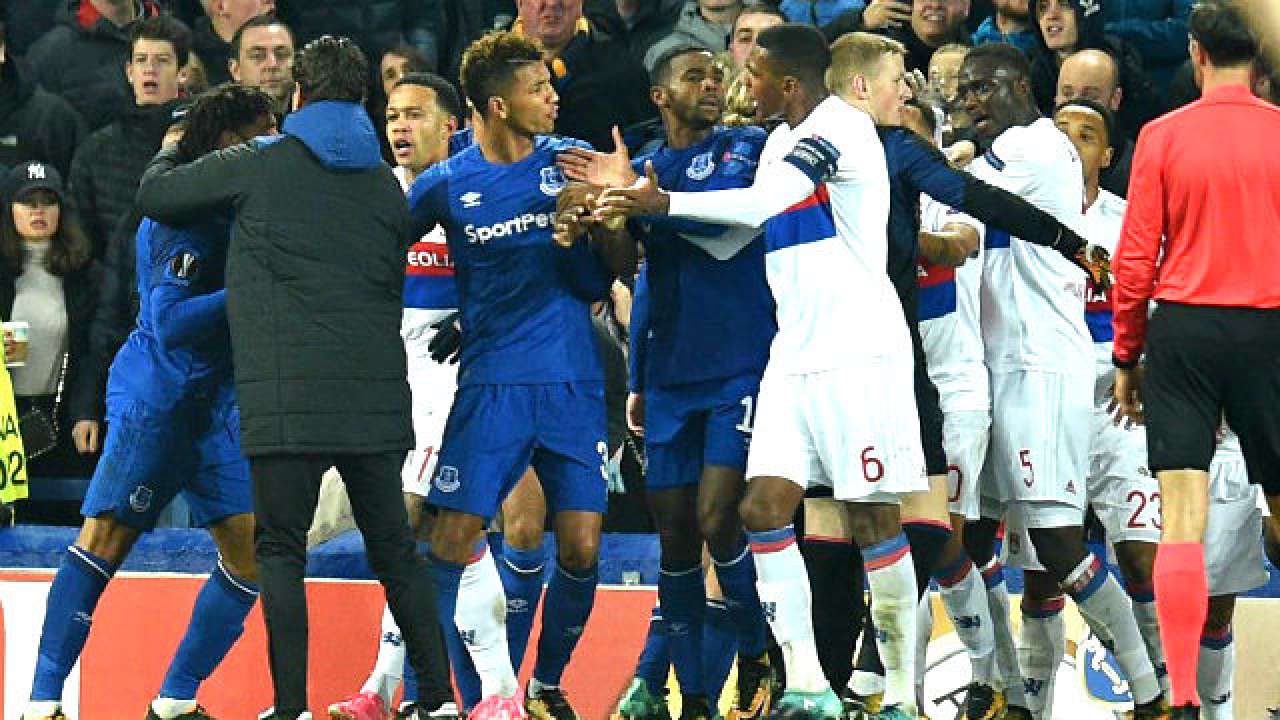 WATCH | Everton and Lyon players fight on pitch after Ashley Williams ...