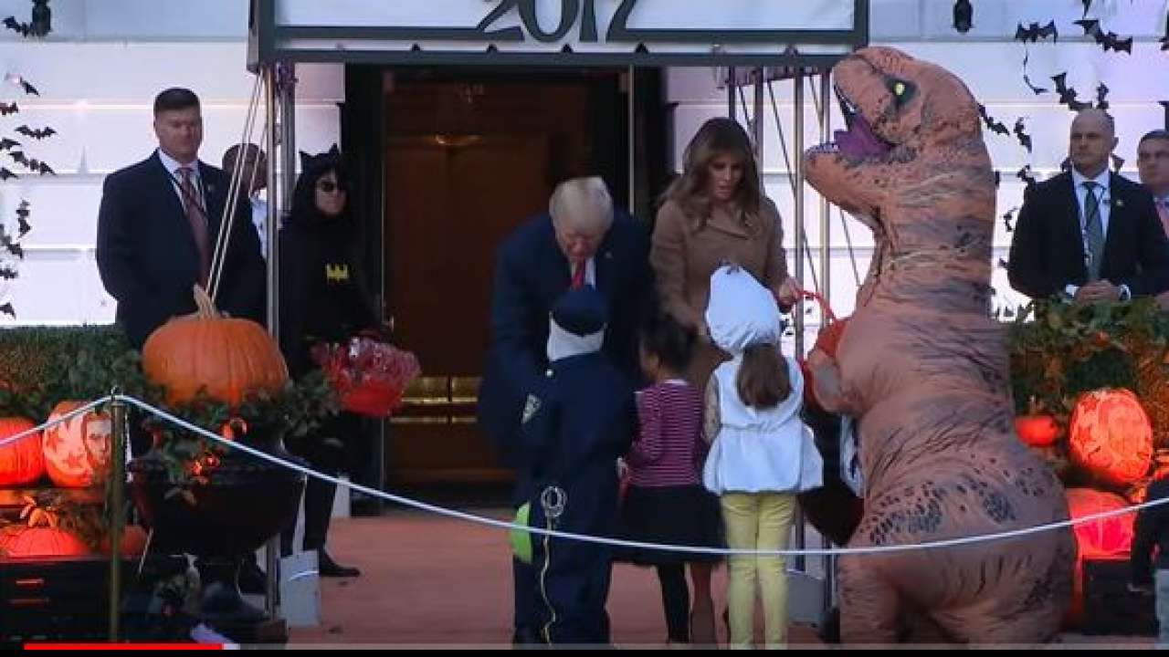 Watch | Donald Trump gets awkward with T-Rex at White House Halloween Party