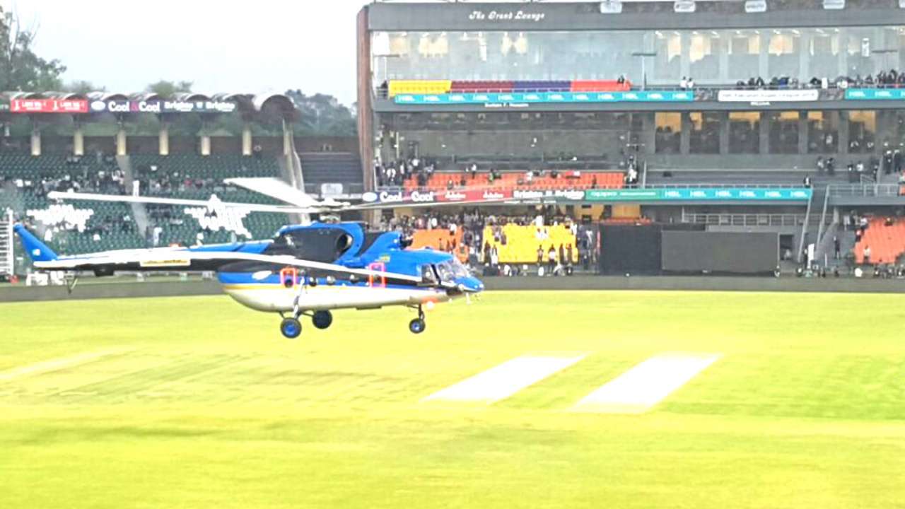 Watch: Pakistan uses military helicopters to dry pitch at Gaddafi ...