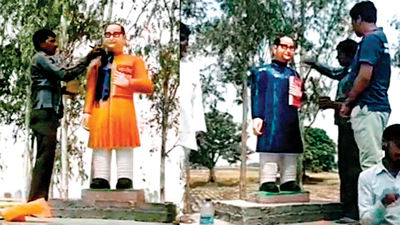 Dr BR Ambedkar statue sheds saffron hue, dons blue