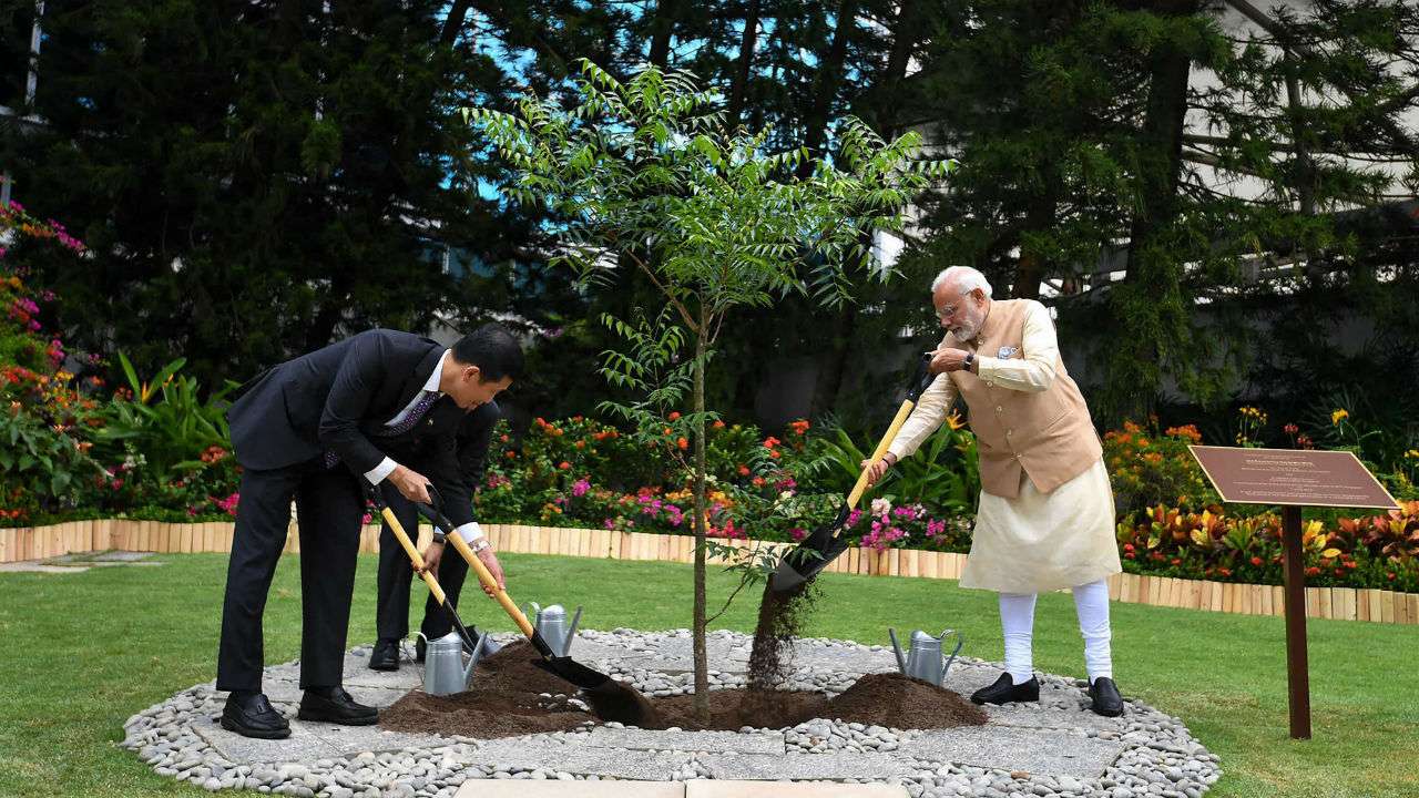 PM Modi plants Neem tree at Singapore's Nanyang Technological University