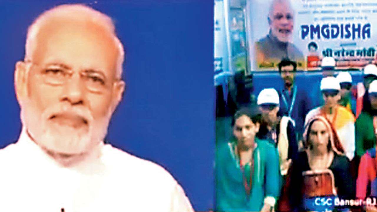 PM Narendra Modi speaks to women in Rajasthan's Bansur through Namo App