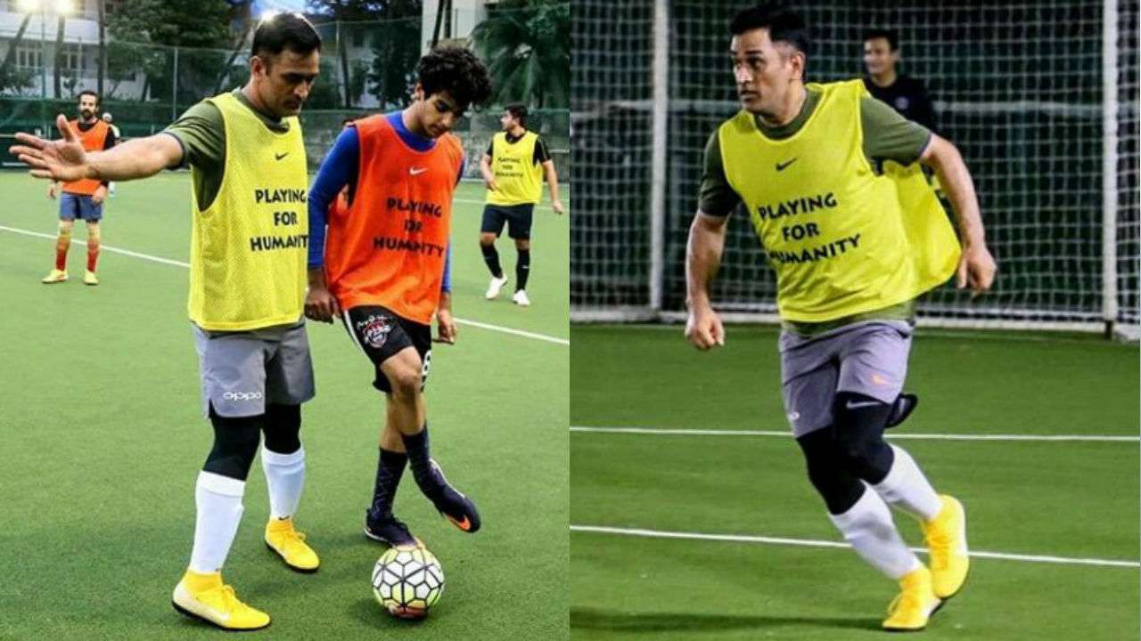 See Pics: Away from cricket, MS Dhoni plays football with Ishaan ...