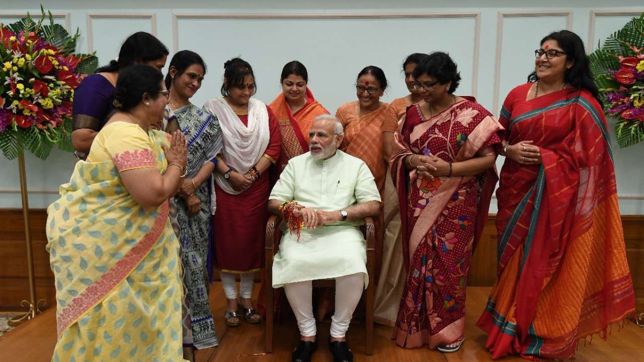Raksha Bandhan 2018: See pictures of PM Modi celebrating rakhi with ...