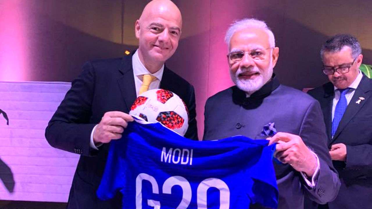 PM Modi meets FIFA President in Argentina, gets special football jersey