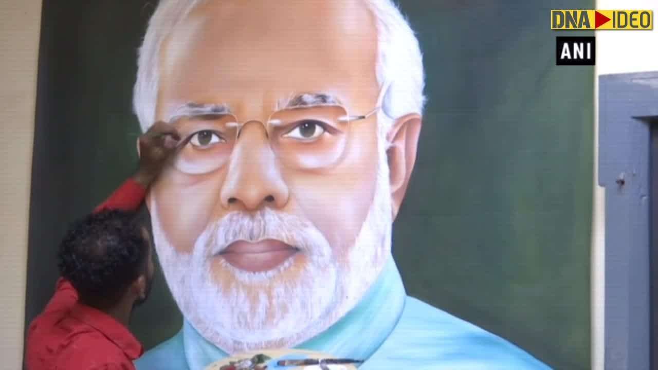 Artist sketches large scale portrait of PM Modi to gift him at swearing ...