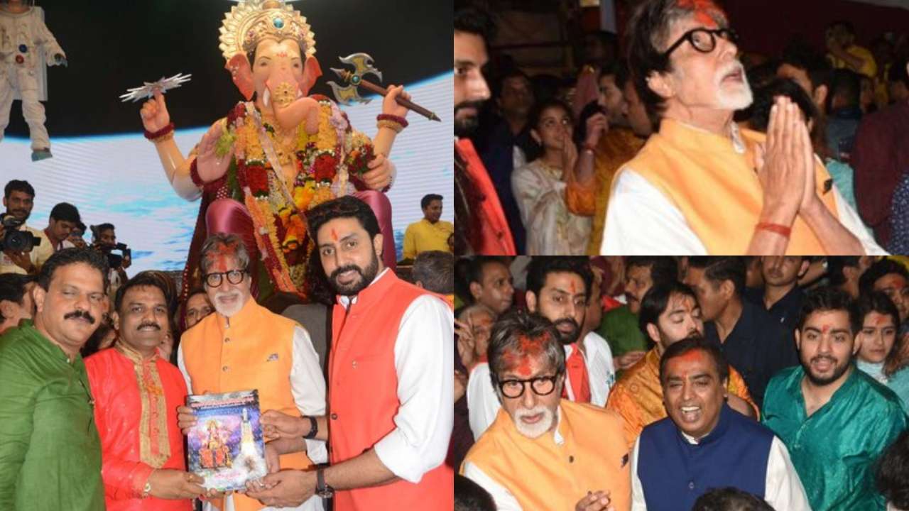 Pics: Amitabh Bachchan and Abhishek Bachchan head for Lalbaugcha Raja ...