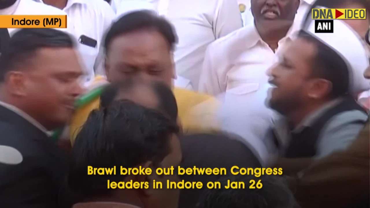 Watch: Brawl between Congress leaders during flag hoisting ceremony in MP