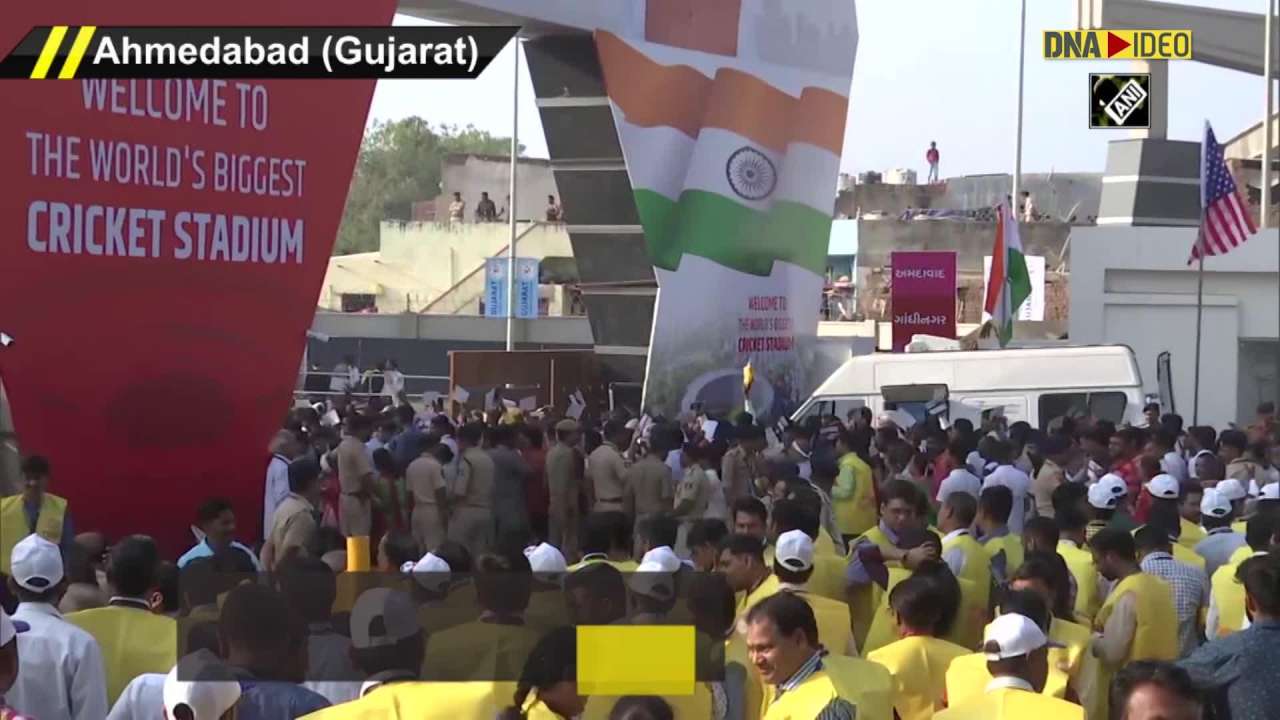 Large number of people arrive at Motera Stadium for 'Namaste Trump' event