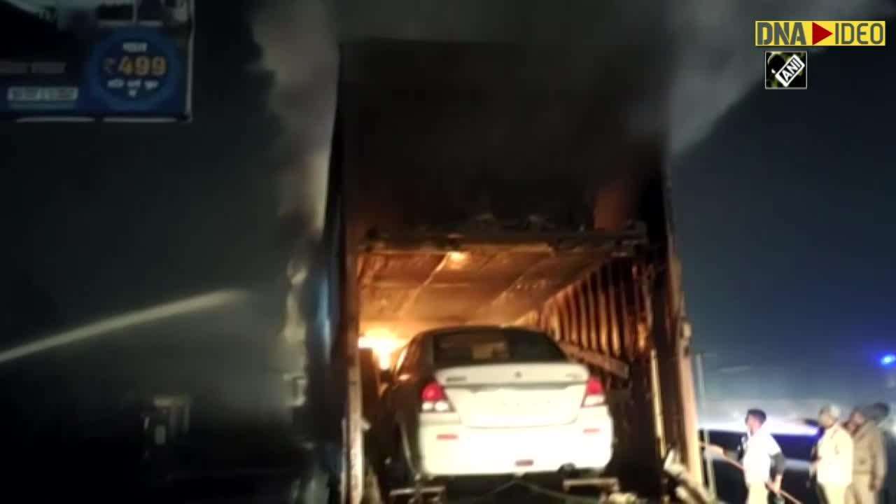 Container truck catches fire in Lucknow