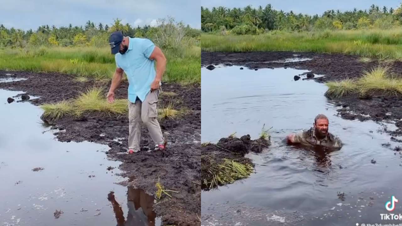 Husband sinks into 10 feet muddy puddle, wife's reaction is unmissable ...