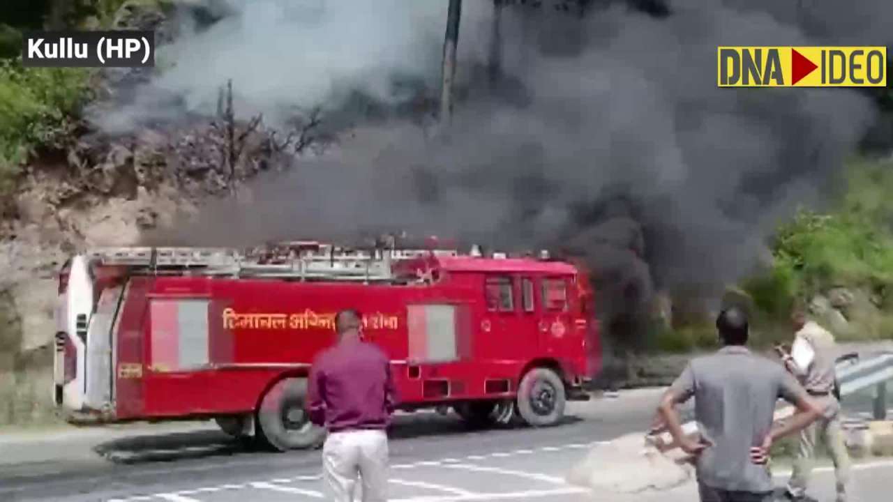 Watch: Fire breaks out in parked bus in Kullu