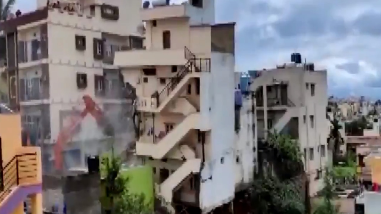 WATCH: Bengaluru building razed after it tilts due to heavy rains