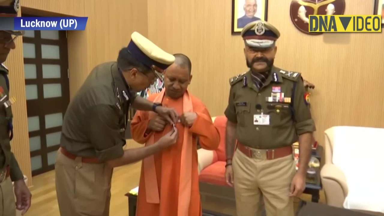UP DGP Mukul Goel, ADG Prashant Kumar present memento, Police flag ... UP DGP Mukul Goel, ADG Prashant Kumar present memento, Police flag ...