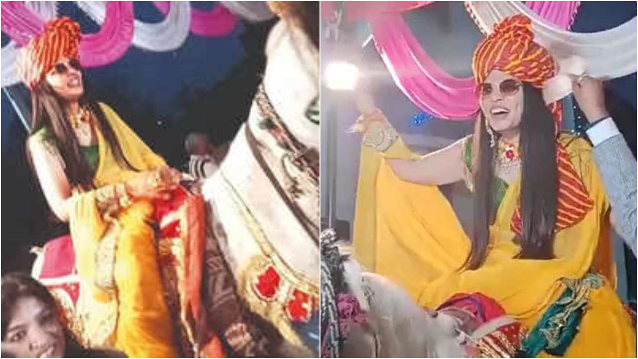 Haryana bride leads her own baraat on horse back with ceremonial sword ...