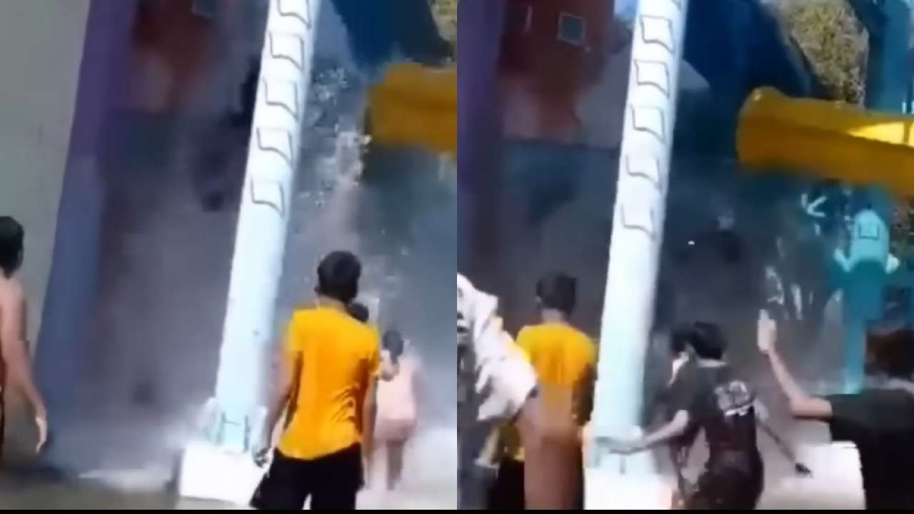 Viral video: Children fall as Indonesia water park slide breaks in half
