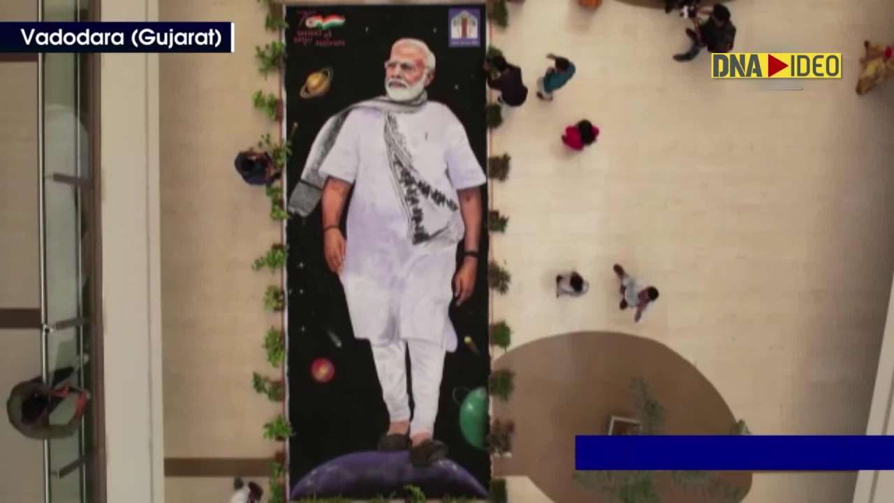 Gujrat: Artists create massive ‘Rangoli’ ahead of PM Modi’s Vadodara visit