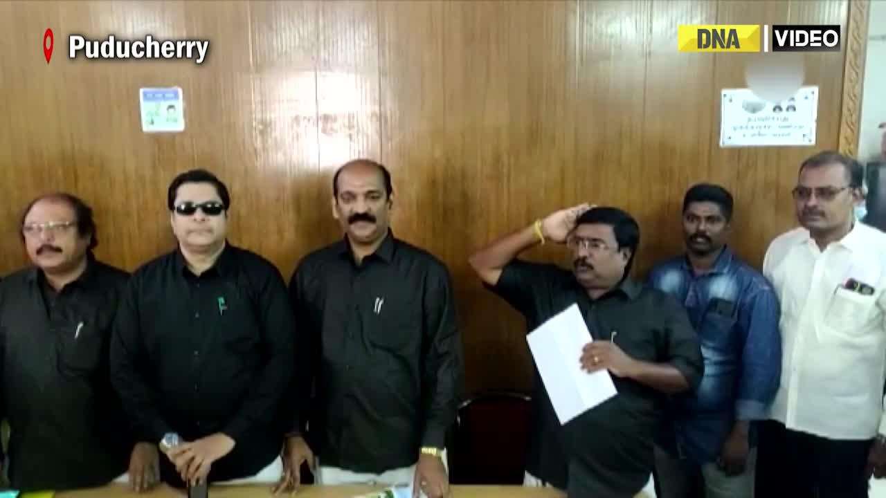 Puducherry: Congress, DMK MLAs arrive at Assembly in black clothes ...