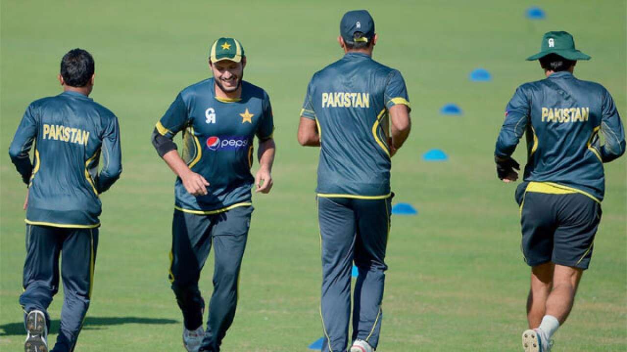 Pakistan Cricket players arrive at the stadium to play against India