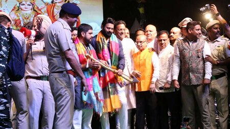 Adipurush actor Prabhas performs Ravan Dahan at Red Fort on Dussehra