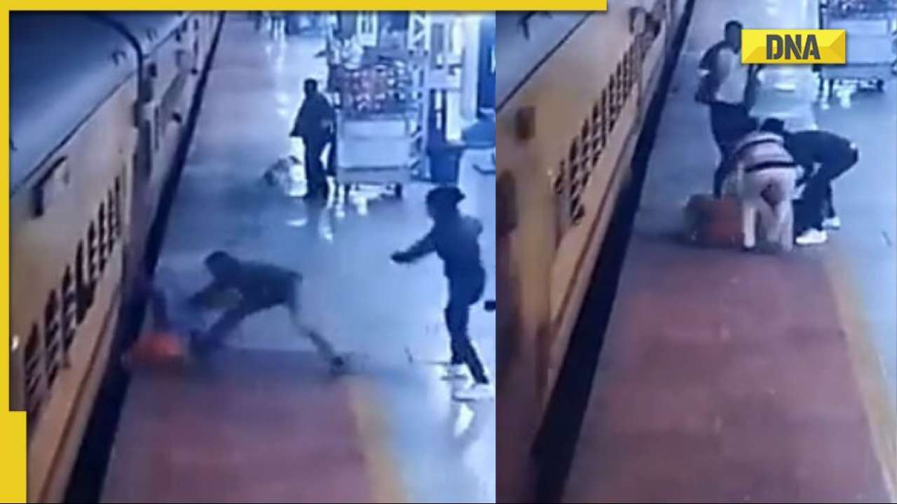 Viral video: Railway Police save elderly woman from falling under train