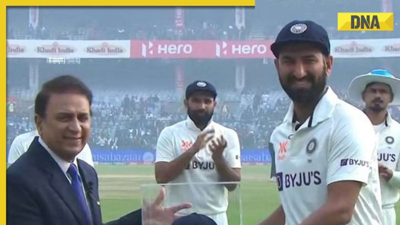 Watch: Cheteshwar Pujara receives his 100th Test cap from Sunil ...