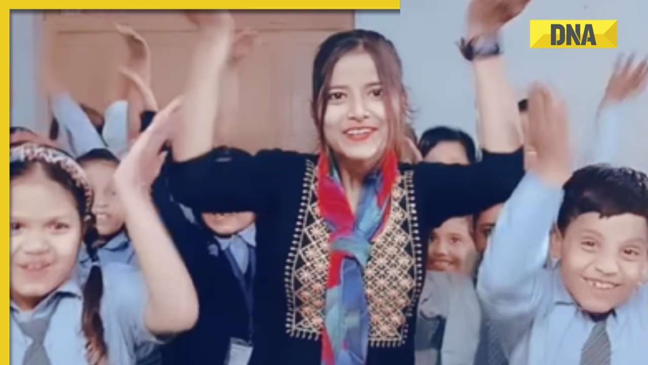 Cute teacher's dance performance with students on Bhojpuri song will ...