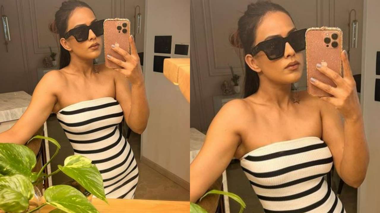 Nia Sharma flaunts her hourglass figure in sexy striped bodycon dress ...