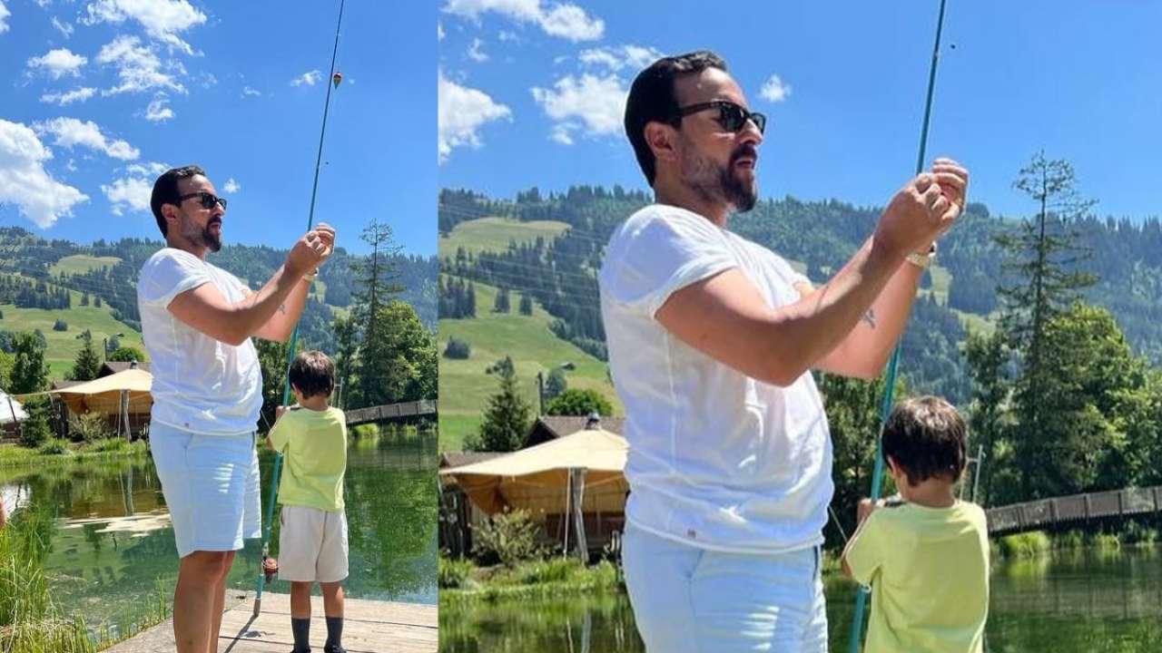 In pics: Daddy cool Saif Ali Khan enjoys fishing with Taimur, Jeh in ...