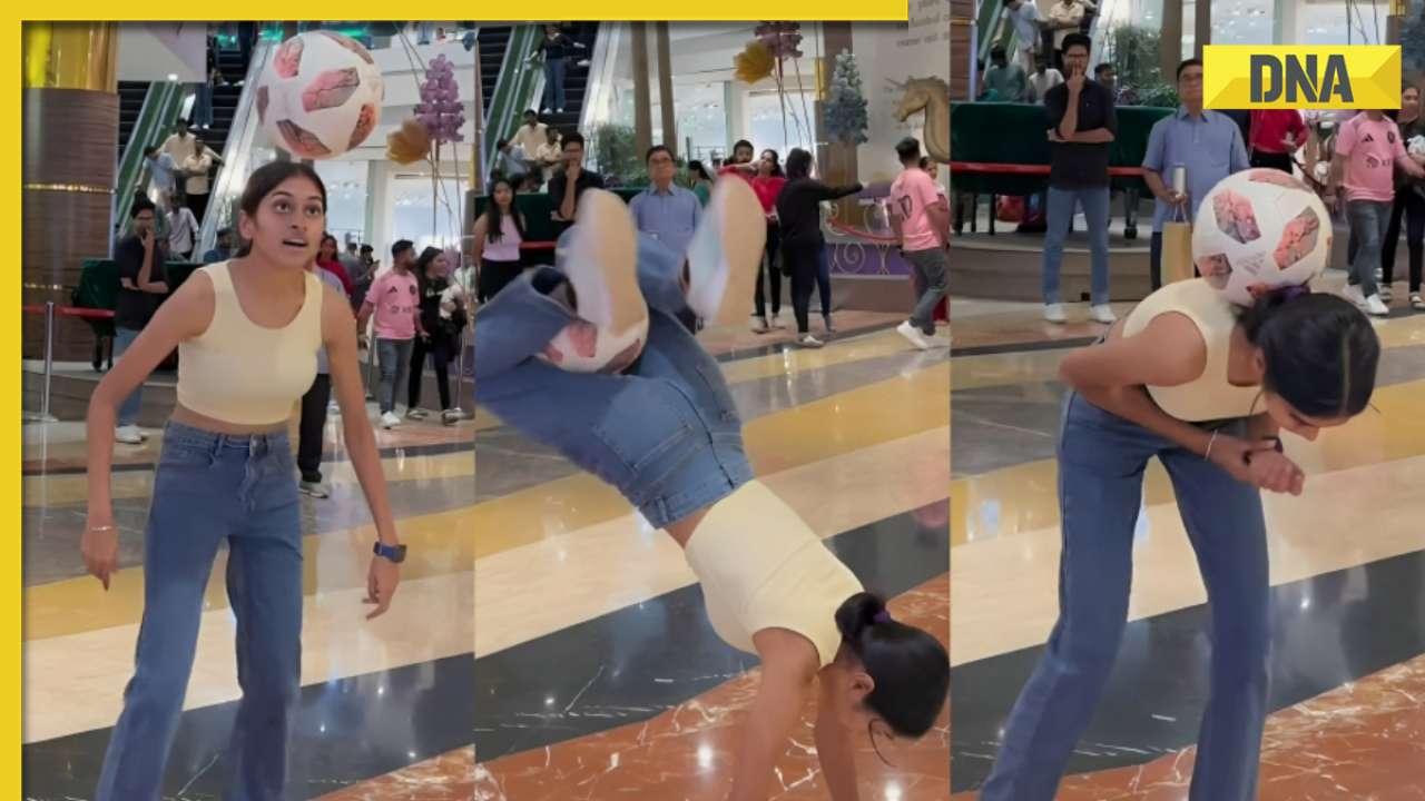 Viral video: Girl impresses passersby with exceptional football skills in crowded mall, watch