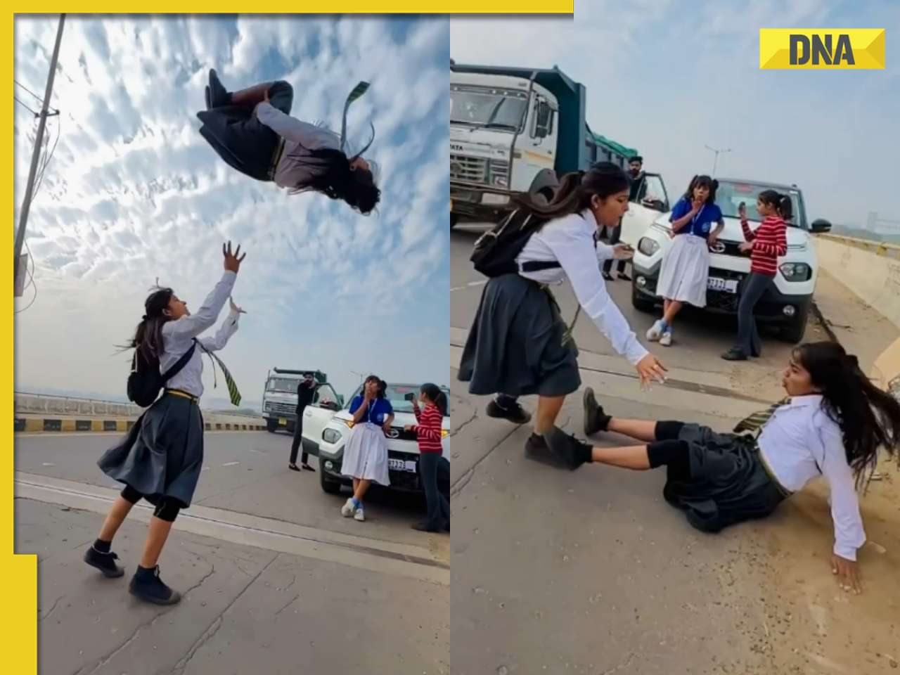 Viral video: Schoolgirls attempt risky road stunt for social media ...